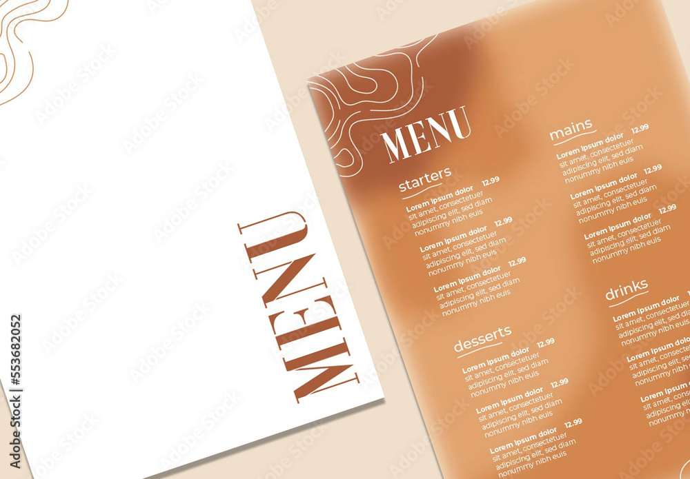 Menu with Brown Gradient and Line Graphics Stock Template | Adobe Stock
