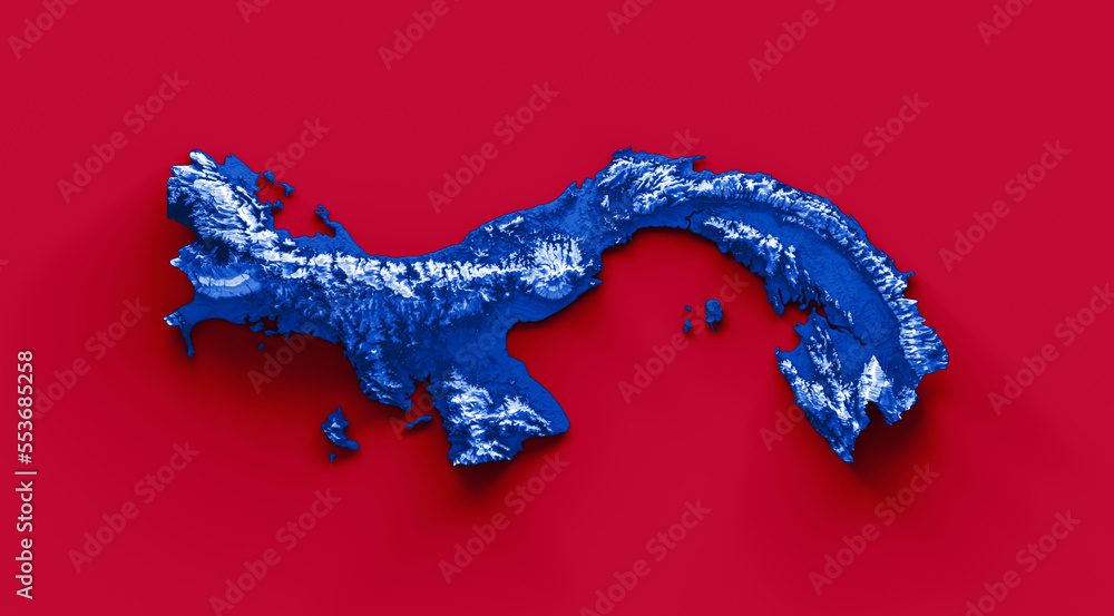 Panama map with the flag Colors Blue and Red Shaded relief map 3d ...