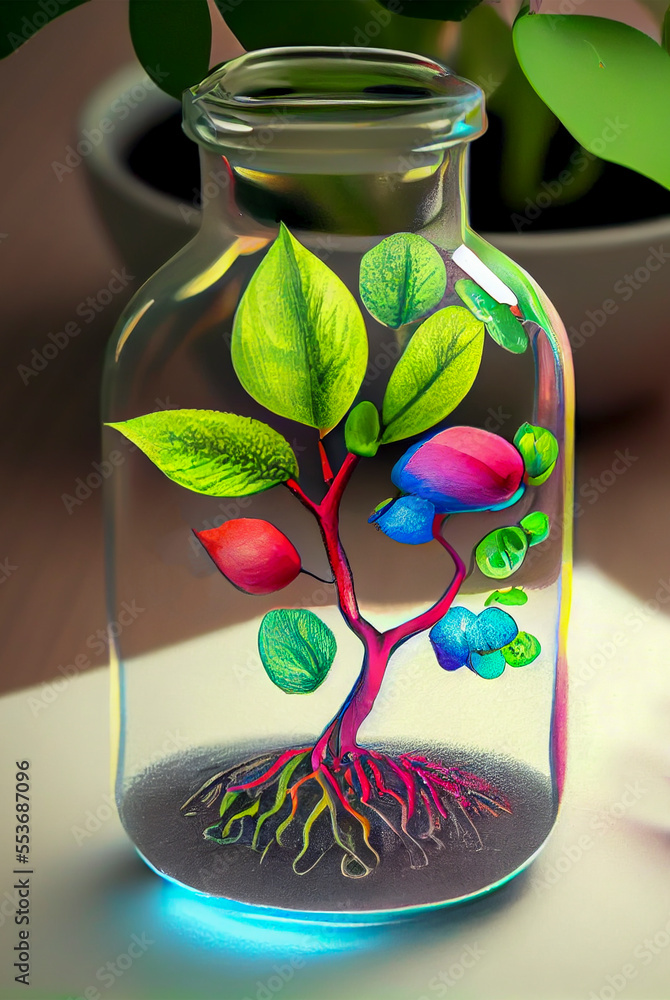 Science and biotechnology concept. Growing of plant in laboratory ...