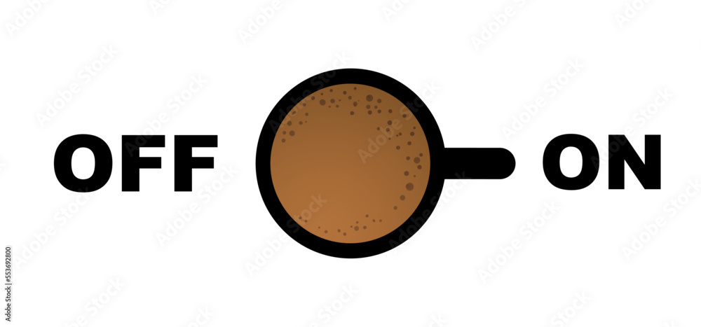 Cartoon coffee power turn on or power off. Coffee or tea break ...