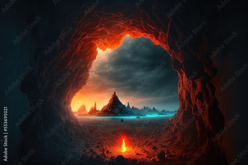 beautiful cave in the rock. Hot cave due to magma and volcano, volcanic ...