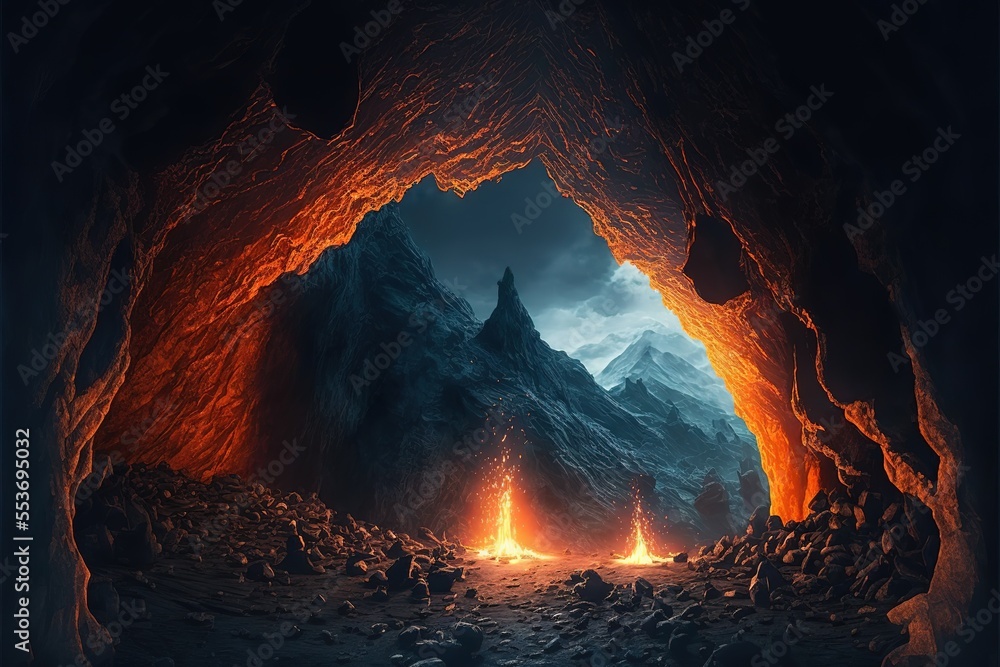 beautiful cave in the rock. Hot cave due to magma and volcano, volcanic ...