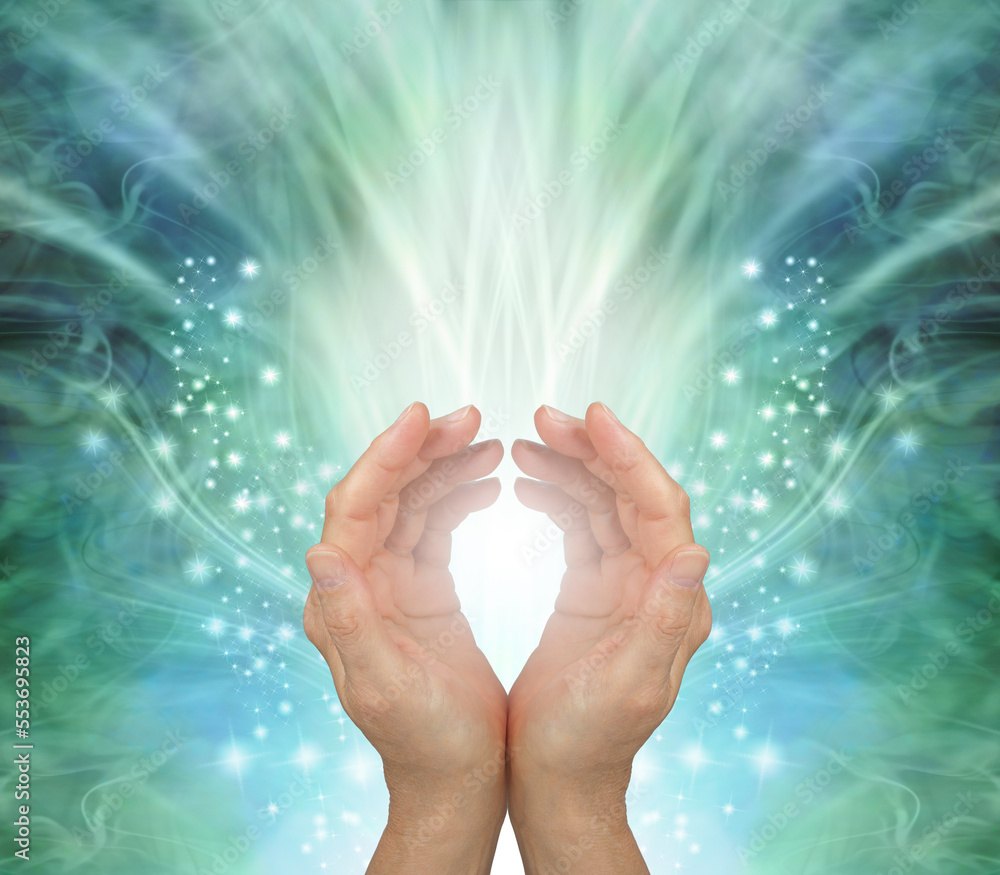 Channeling heart chakra healing energy to you - female cupped hands ...