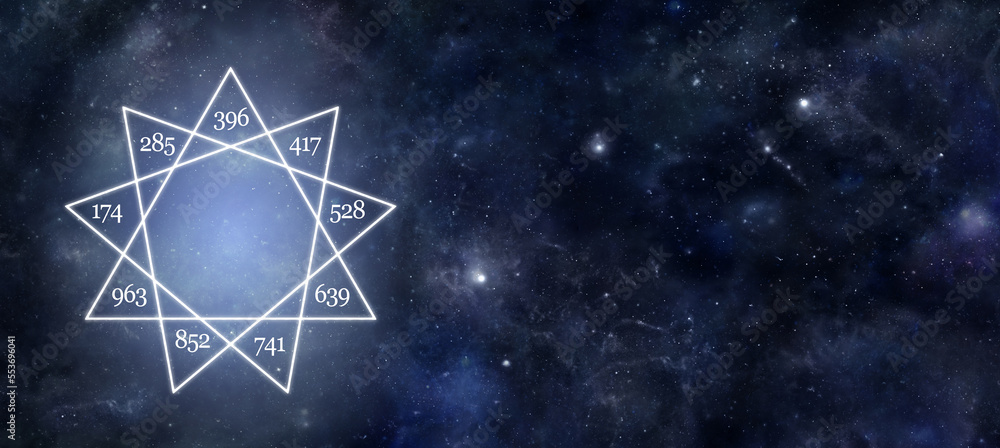Solfeggio nine pointed star night sky message template - dark blue deep ...