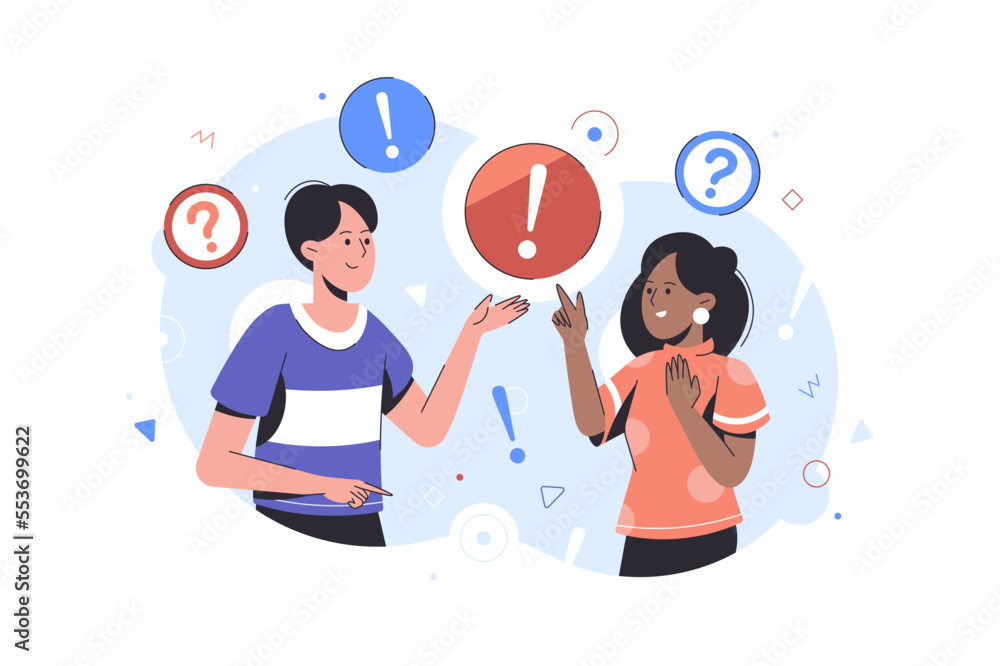 Vector flat illustration of communication of people in search of ...