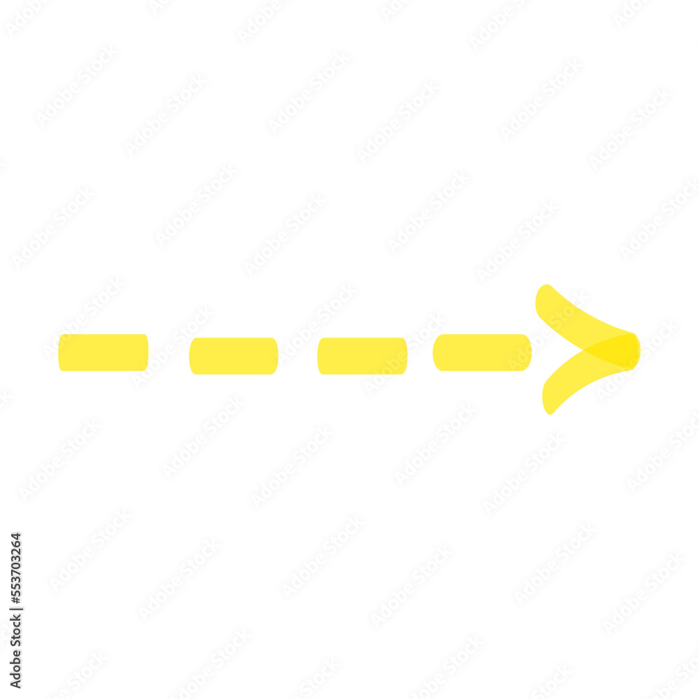 Line Drawn Dotted Arrow By Yellow Marker Vector Illustration Of