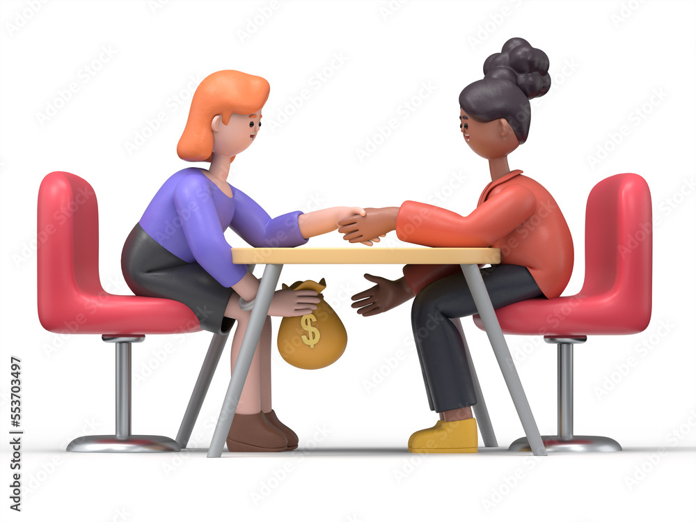Under Table Money. 3D illustration of cartoon characters artwork ...