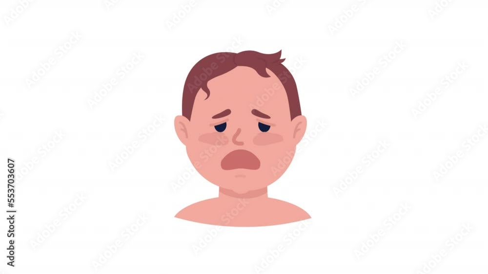 Animated crying baby emotion. Weeping little boy. Sad kid. Flat ...