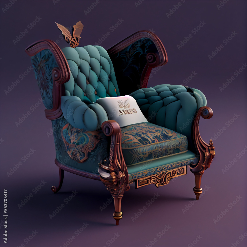 The furniture design concept is a comfortable armchair with mahogany ...