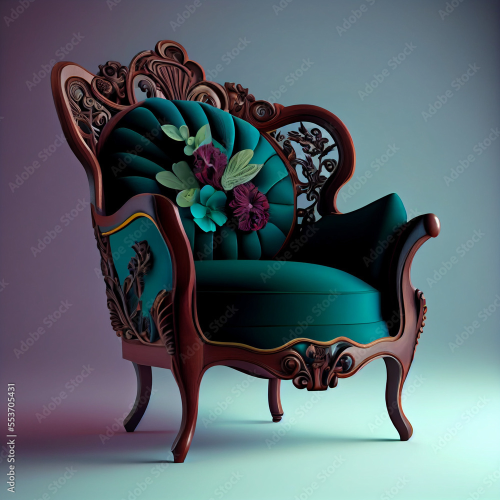 The furniture design concept is a comfortable armchair with mahogany ...