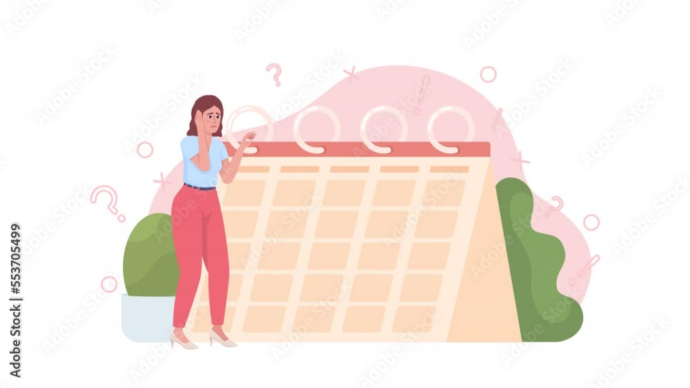Animated irregular period concept. Looped 2D cartoon flat character on ...