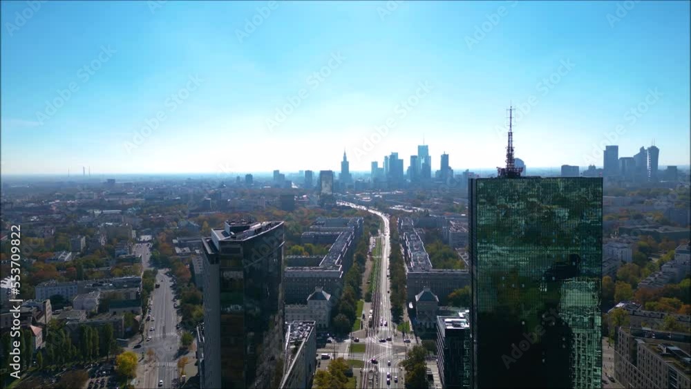 Establishing Aerial Panoramic View of Warsaw City Centre, Poland ...