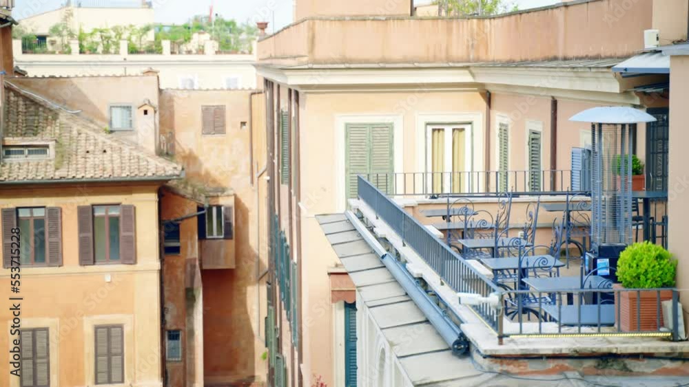 Traditional restaurants and bars terraces on ancient residential ...