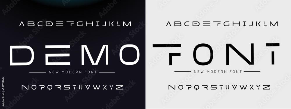 DEMO, Sports minimal tech font letter set. Luxury vector typeface for ...