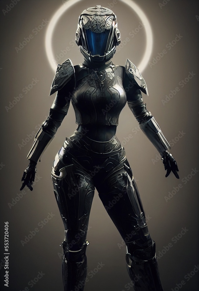 Portrait of a sci-fi cyberpunk warrior. High-tech futuristic man from ...