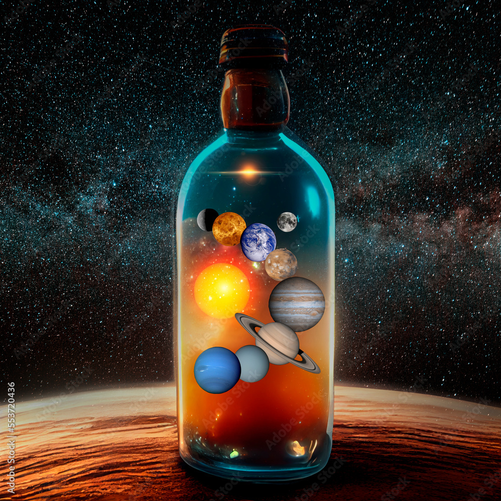Sistema Solar dentro de una Botella "Ia Generativa" Stock Illustration ...