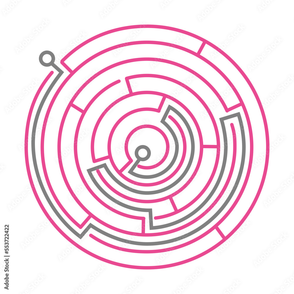 Round maze game with direction of right path. Vector illustration of ...