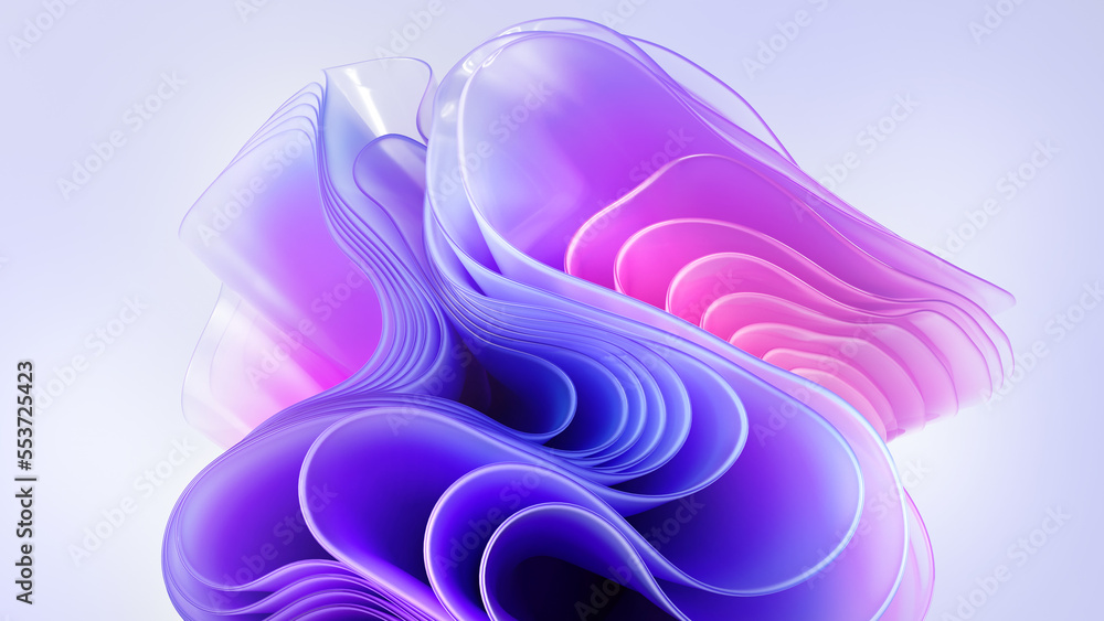 3d render, modern abstract wallpaper with curvy pink violet translucent ...