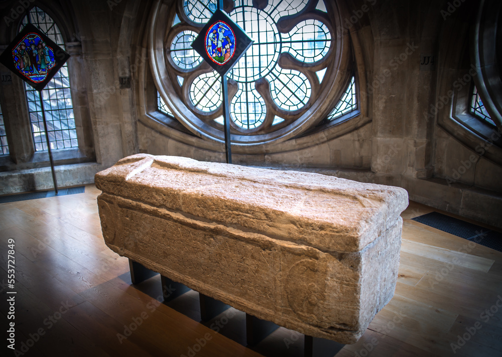 Medieval stone coffin from Westminster Abbey . London, Stock Photo ...