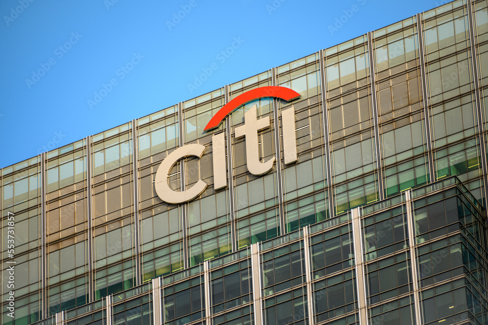 CITI logo at top of company offices at Canary Wharf Stock Photo | Adobe ...