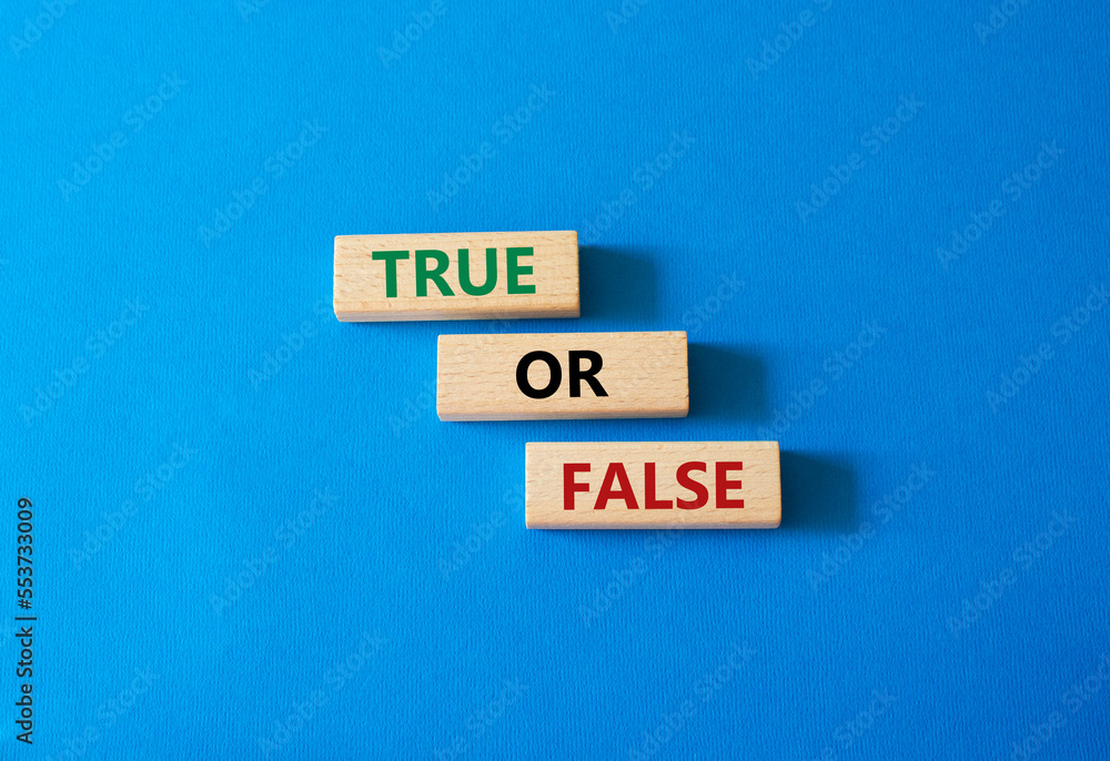 True or false symbol. Wooden blocks with words True or false. Beautiful ...