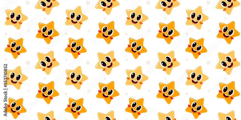 Vector child seamless pattern with smile yellow star on white color ...