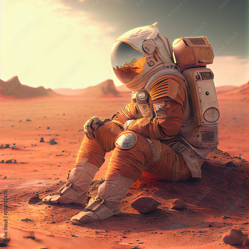 An astronaut on an alien planet. A high-tech astronaut from the future ...