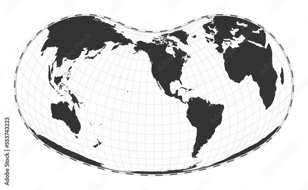 Vector world map. Hill eucyclic projection. Plan world geographical map ...