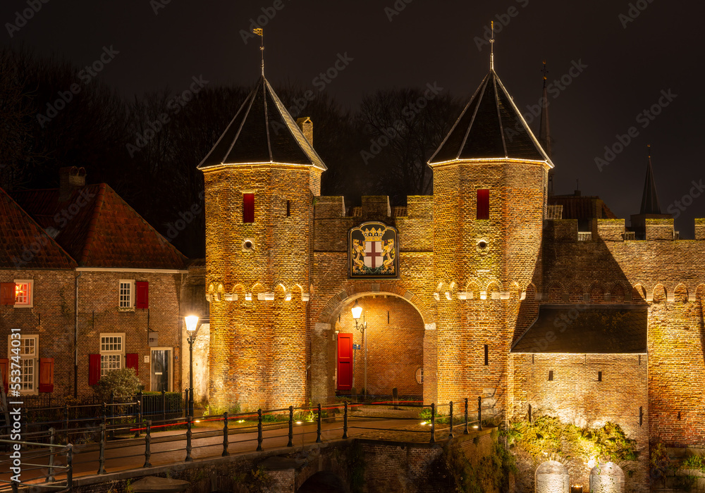 Medieval city gate known as The Koppelpoort in the city of Amersfoort ...