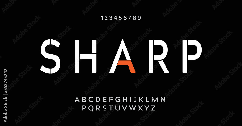 SHARP, Slim monogram fonts with minimal typography. Illustration and ...