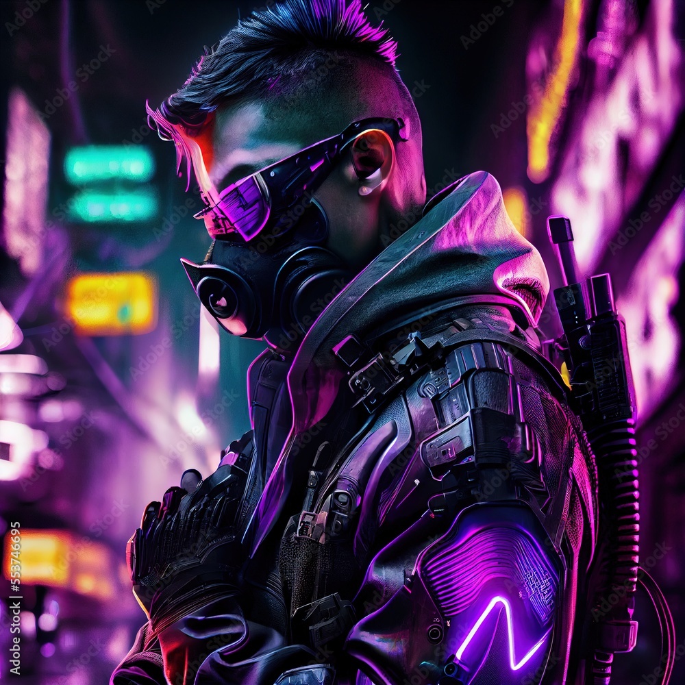 Portrait Of A Sci Fi Cyberpunk Man High Tech Futuristic Man From The Future The Concept Of