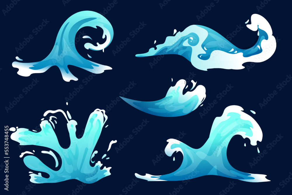 Water splash, vfx game cartoon video effects set. Cartoon blue ocean or ...