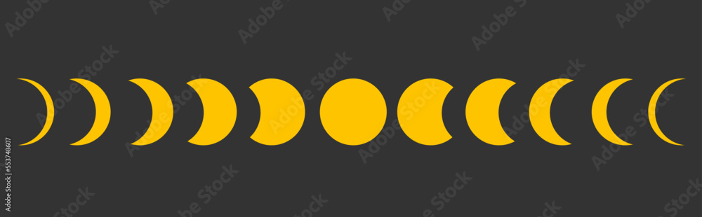 Vector image of the cycle of lunar phases of the eclipse. Full moon ...