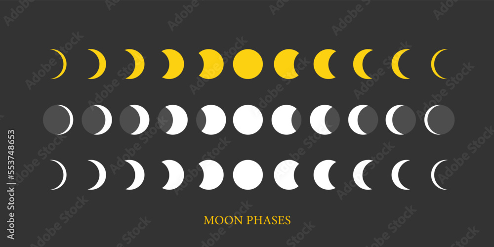 Vector image of the cycle of lunar phases of the eclipse. Full moon ...
