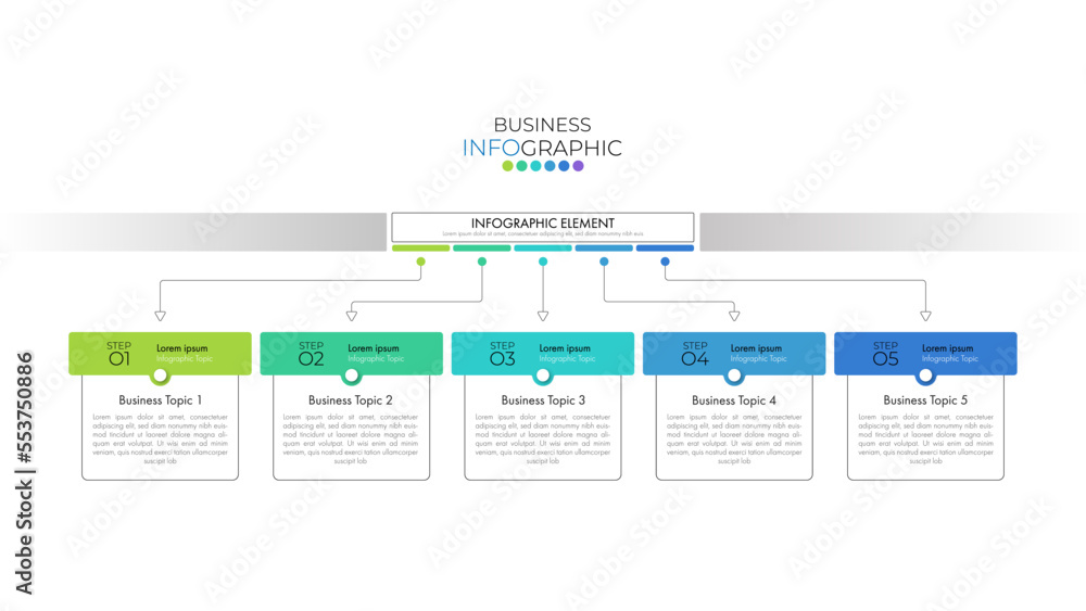 Flat Infographics 5 process flow design vector and marketing can be ...