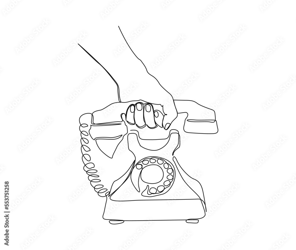 Continuous one line drawing of hand holding Telephone. Vintage ...
