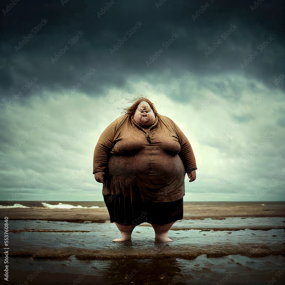 Mutant Woman Muddy Beach Large Mutated Sea Hag Straggly Hair Windy ...