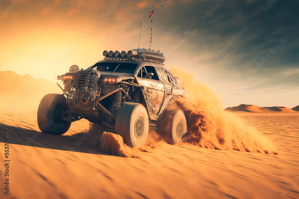 phantasmagoric dune buggy, bone, apocalypse, car wasteland, fantasy ...
