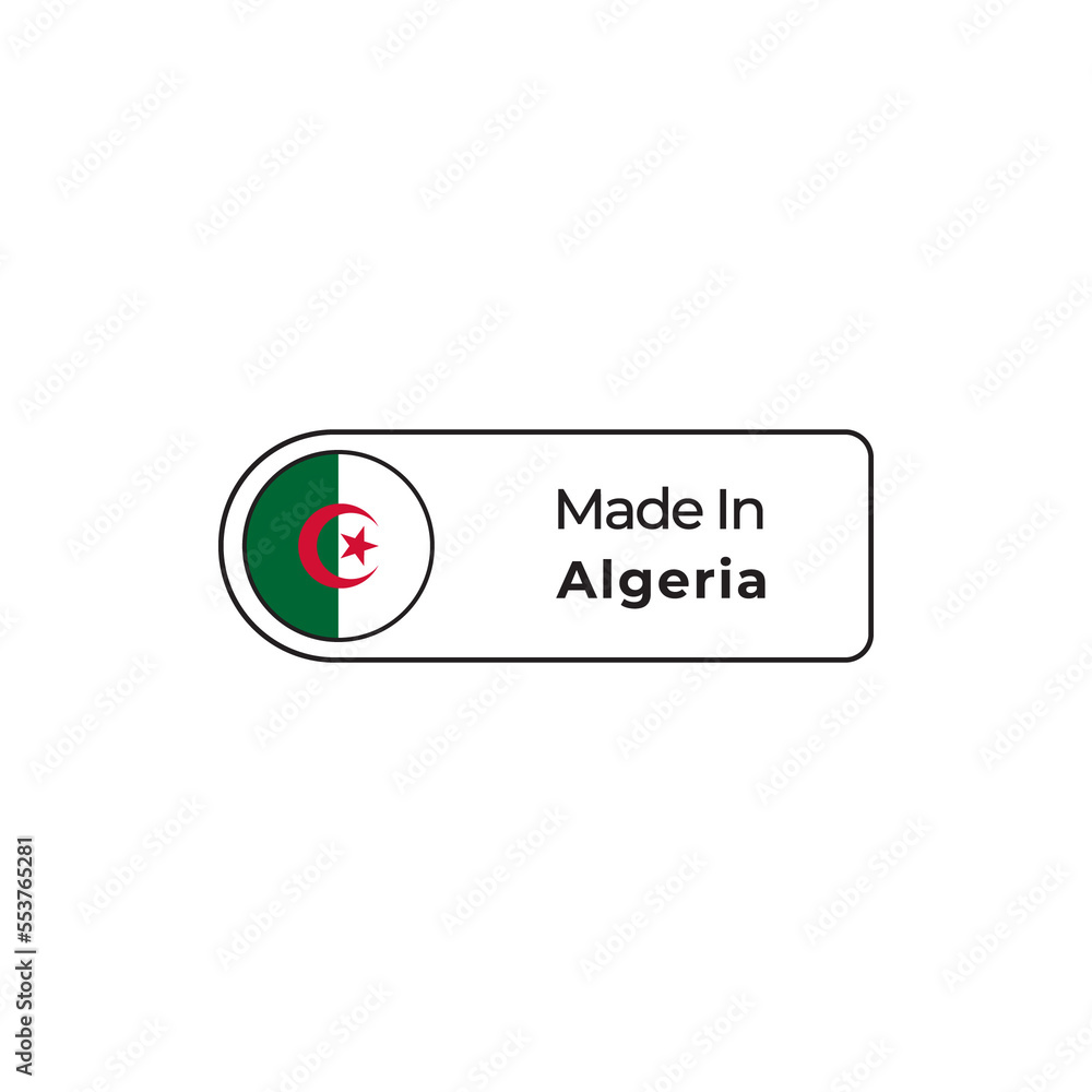 Made in Algeria label design with flag isolated on transparent ...