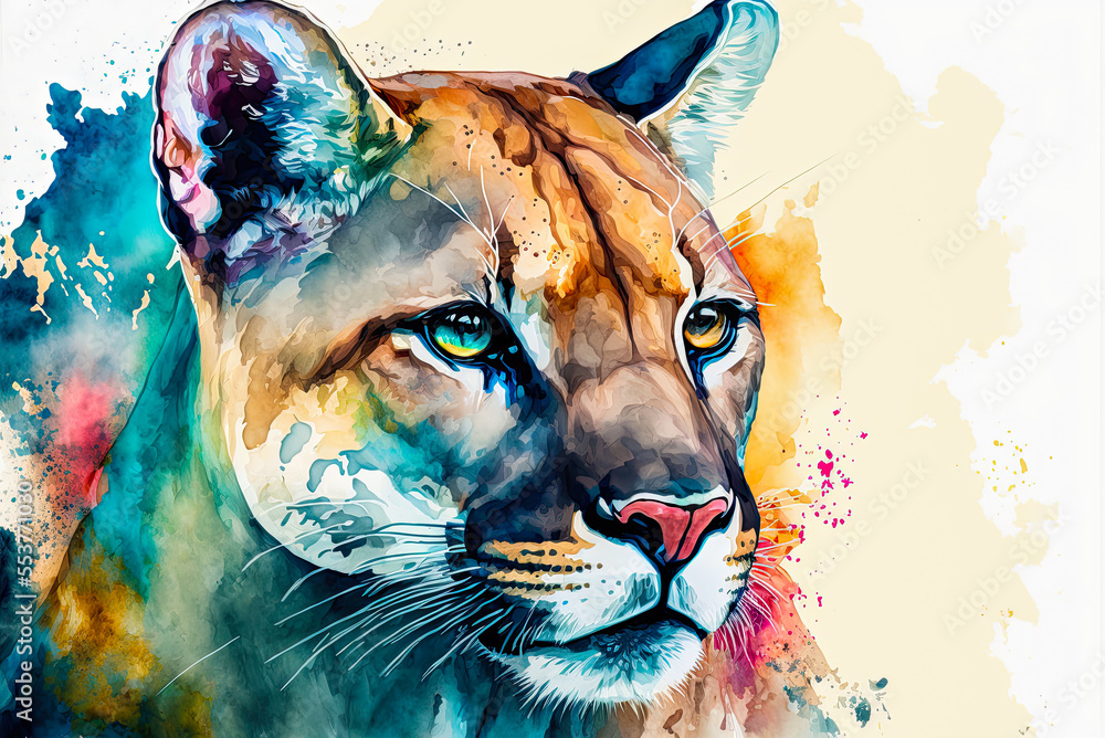 Colorful watercolor painting of a Florida panther. Generative AI Stock ...