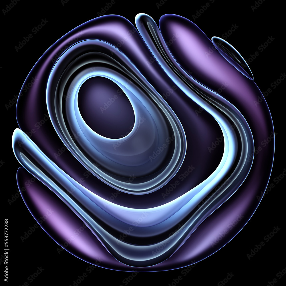 3d render of abstract art of surreal 3d ball or sphere in curve wavy ...
