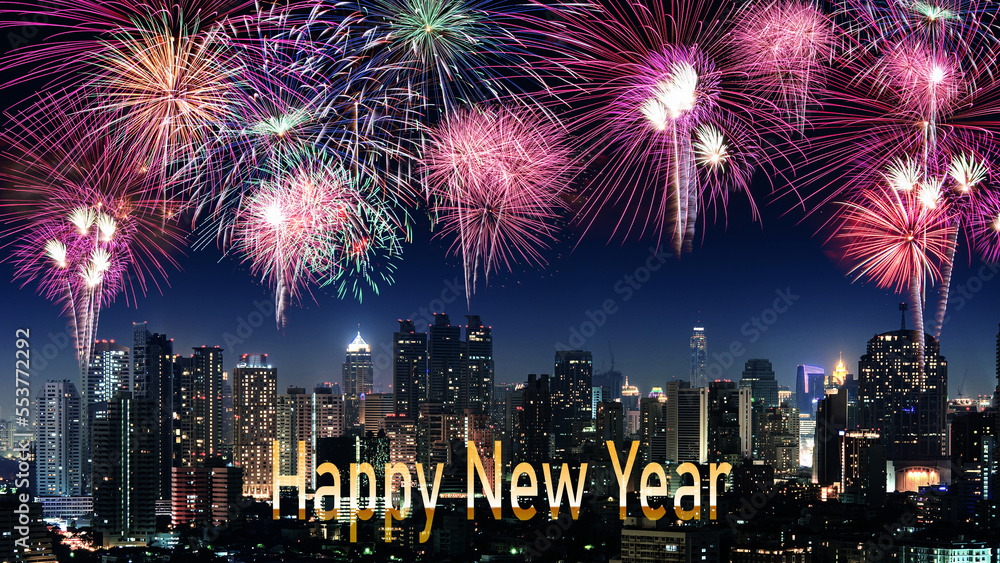 Amazing beautiful colorful fireworks display on celebration night ...