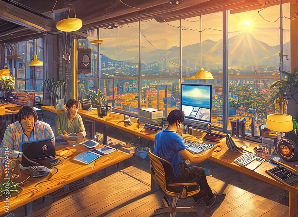 Front-End Developer Job Fictional Work Environment. Stock Illustration ...