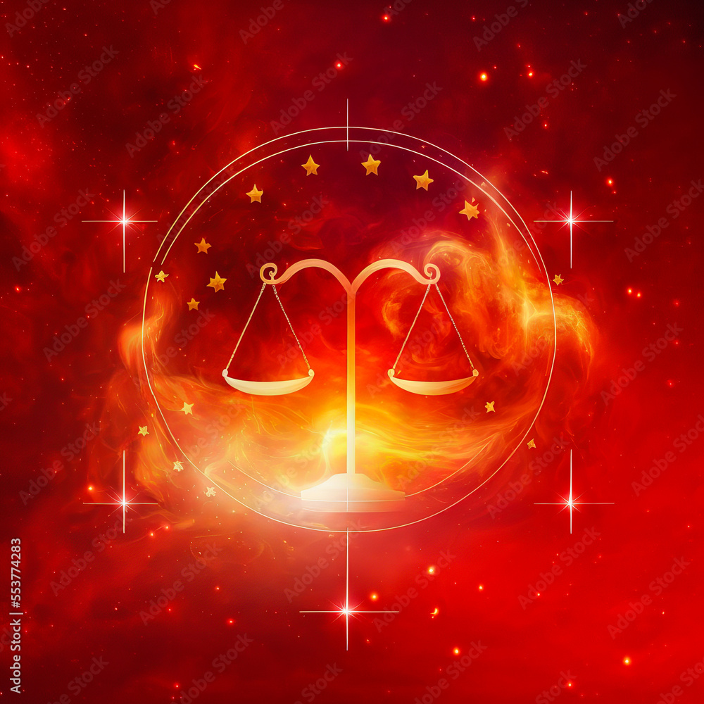 The astrological sign of Libra integrated with a circle of flames and ...