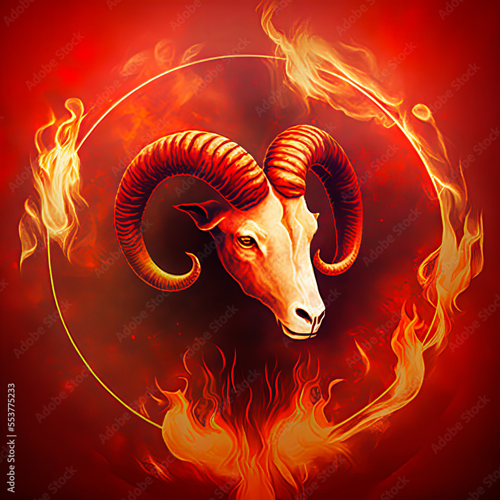 Aries astrological sign encircled by red flames and fire, evoking heat ...