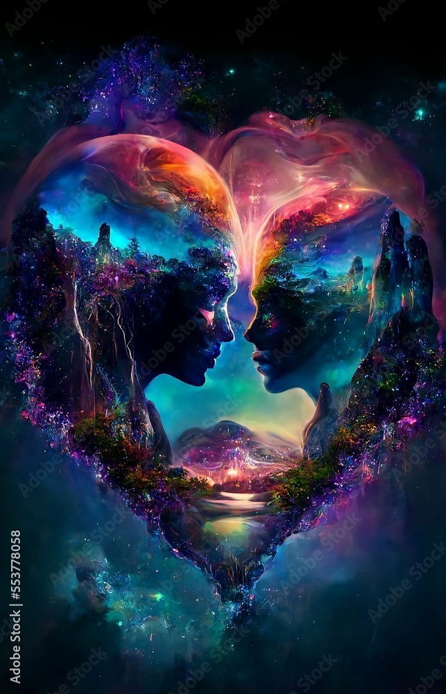 Illustrazione Stock Abstract image of 2 soulmates connecting to each ...