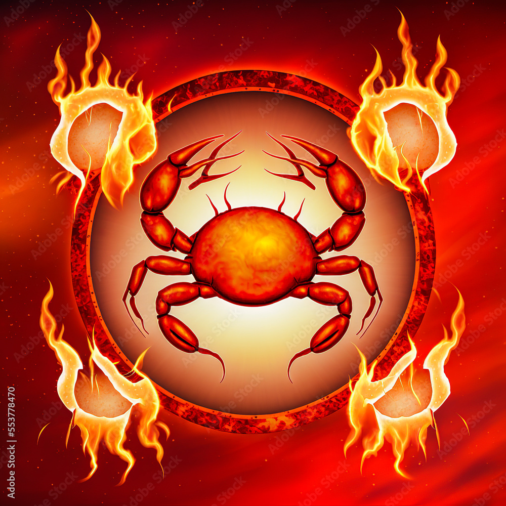 A circle of fire and red flames, the astrological emblem of the Cancer ...