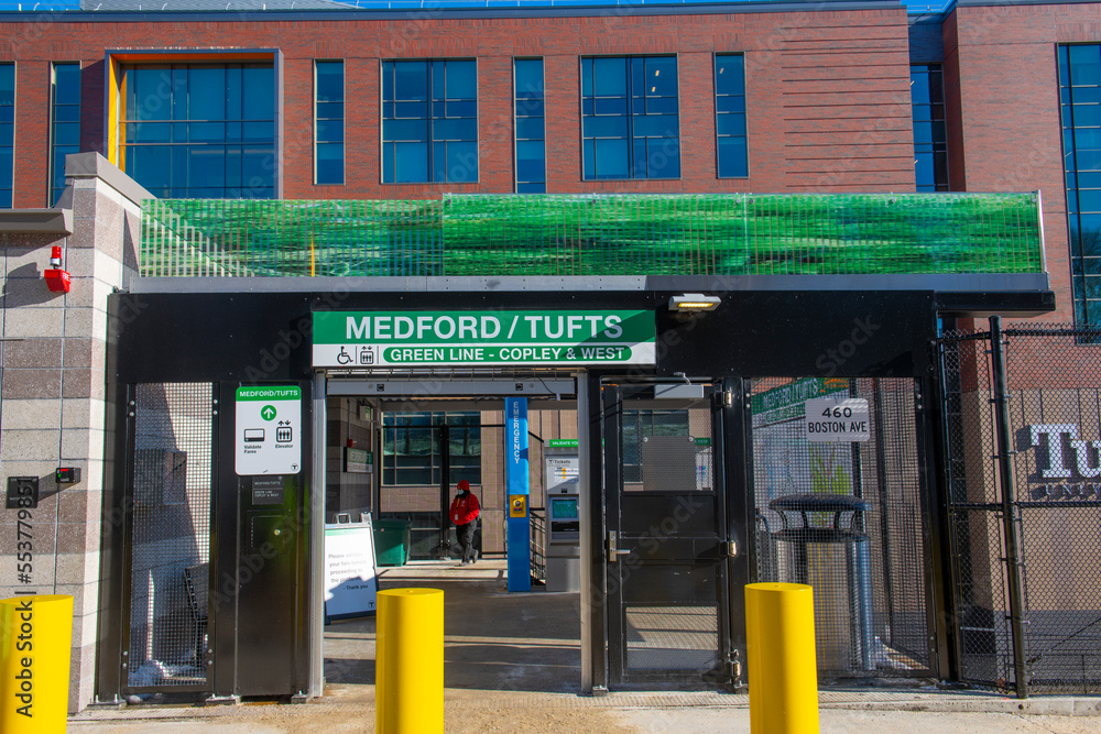 Boston Metro MBTA Green Line Medford Tufts station in city of Medford ...