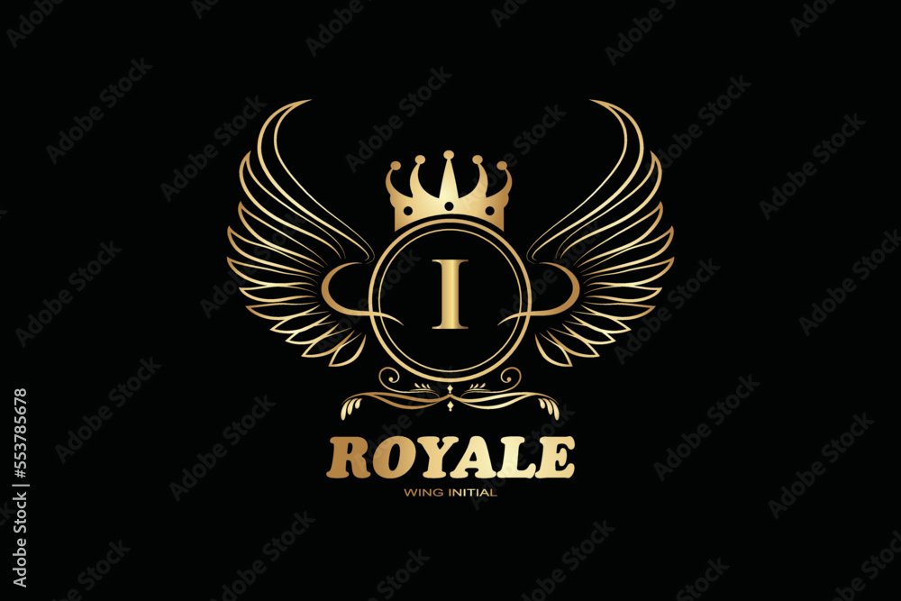 I Golden patterned letters and initial monogram in coat of arms form ...