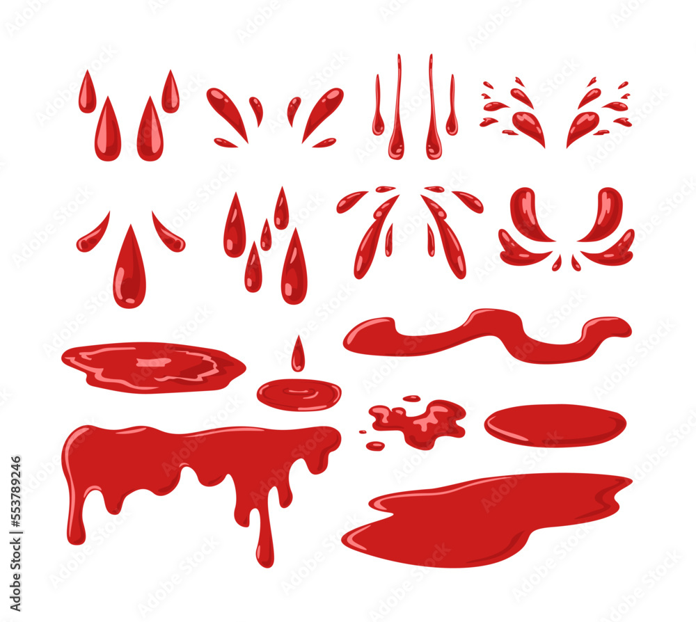 Drops of blood, wine or paint vector illustrations set. Collection of ...